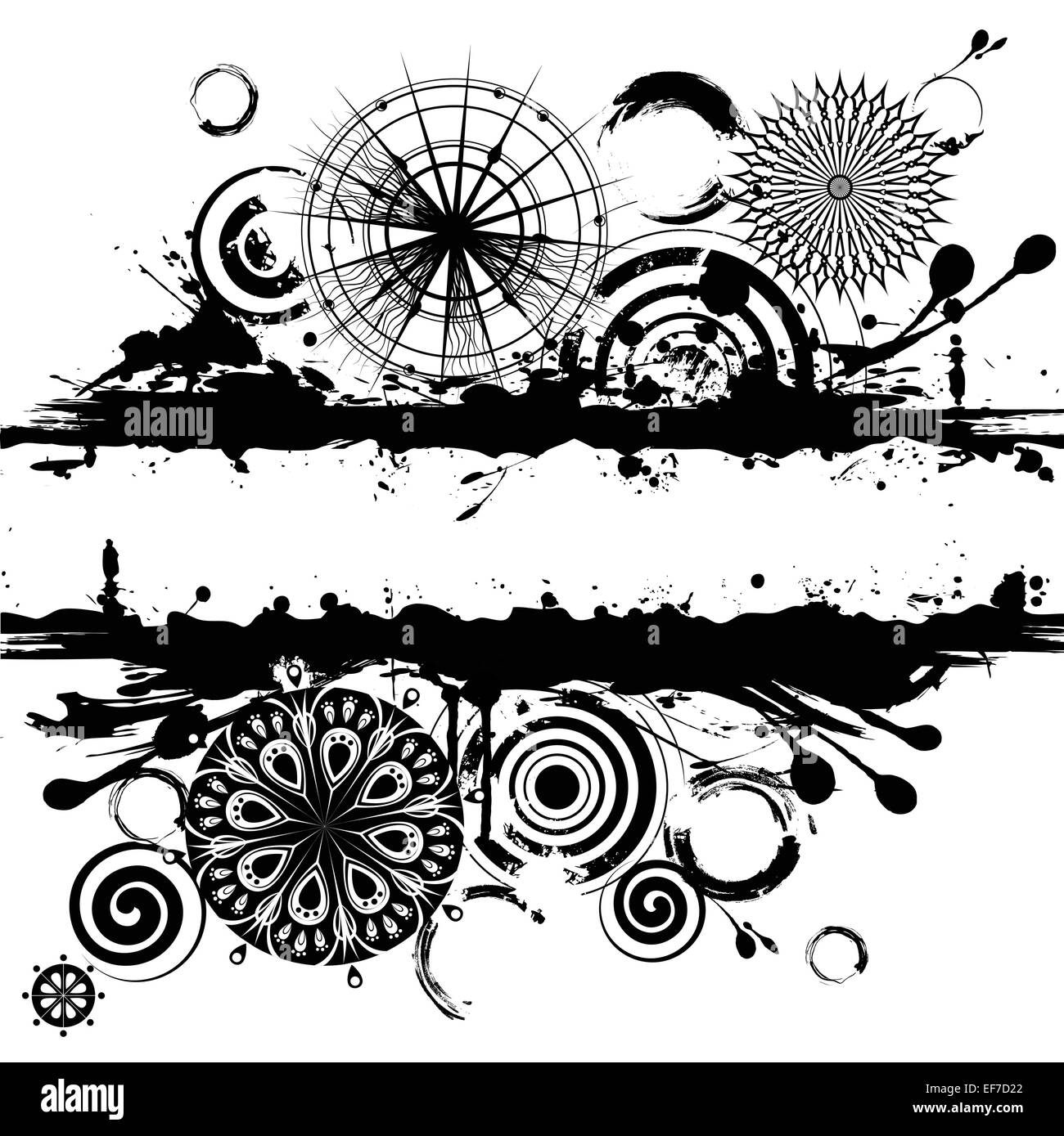 Vector black and white abstract square grunge background with ...