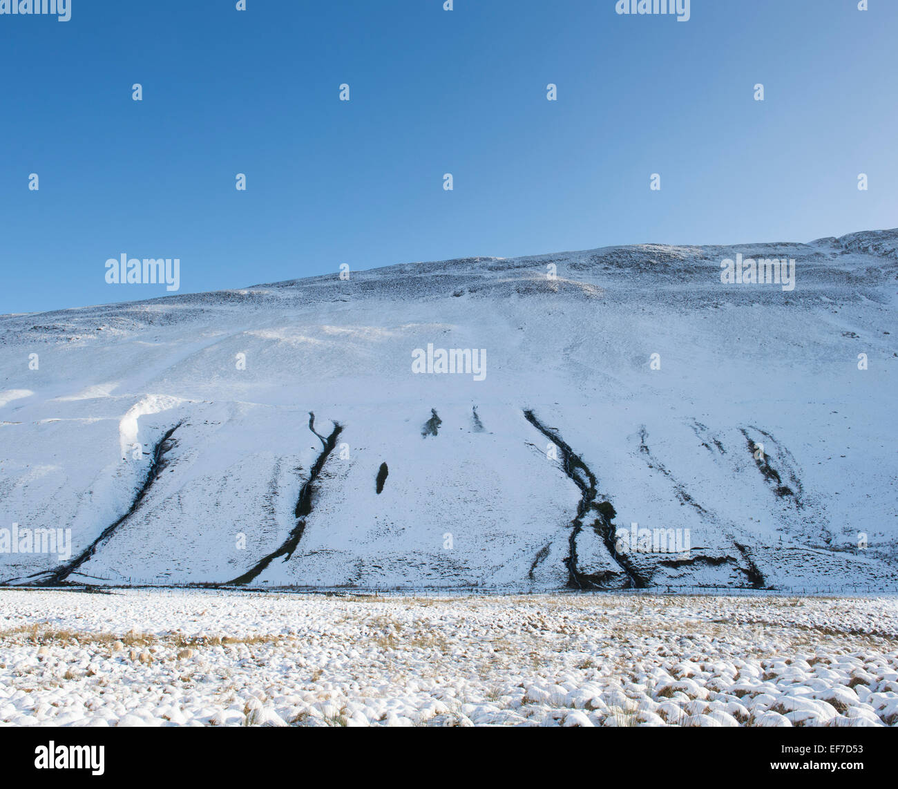 Snow covered mountains in Grey Mares tail nature reserve. Moffat Valley ...