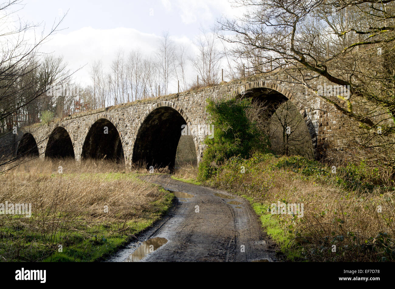 Dissused railway viaduct besideds Rhymney Riverside Trail, Machen ...