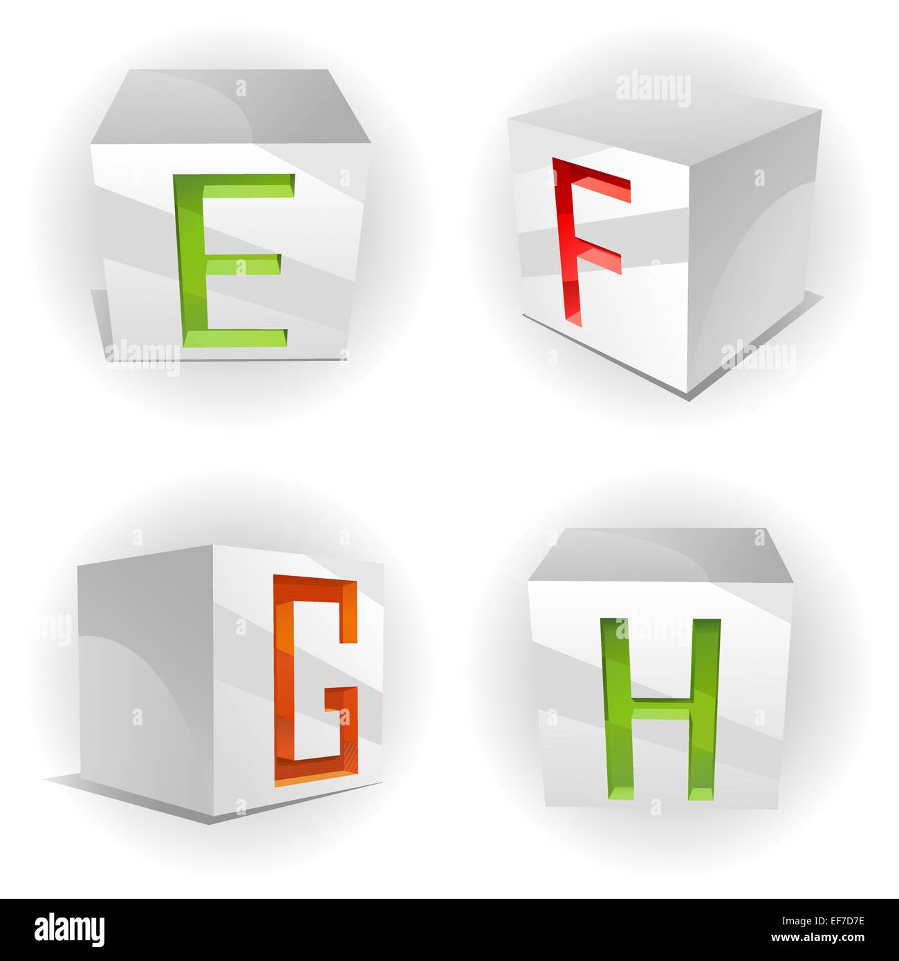 Vector 3D volume alphabet with shiny red, green and orange letters in ...