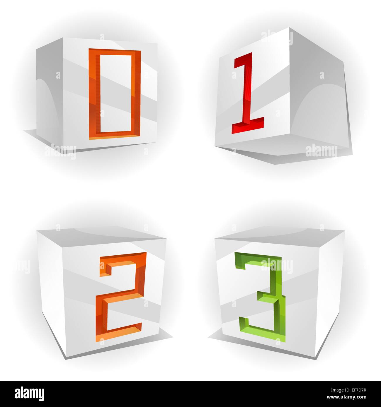 Vector 3D volume alphabet with shiny red, green and orange figures 0,1 ...