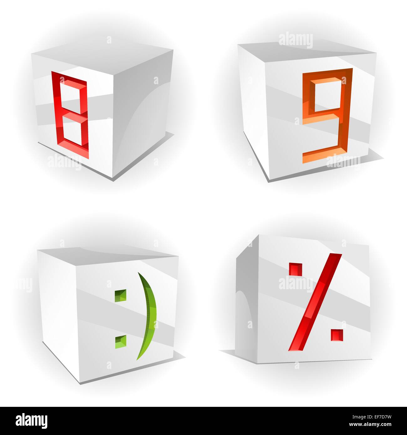 Vector 3D volume alphabet with shiny red, green and orange figures 8,9 ...
