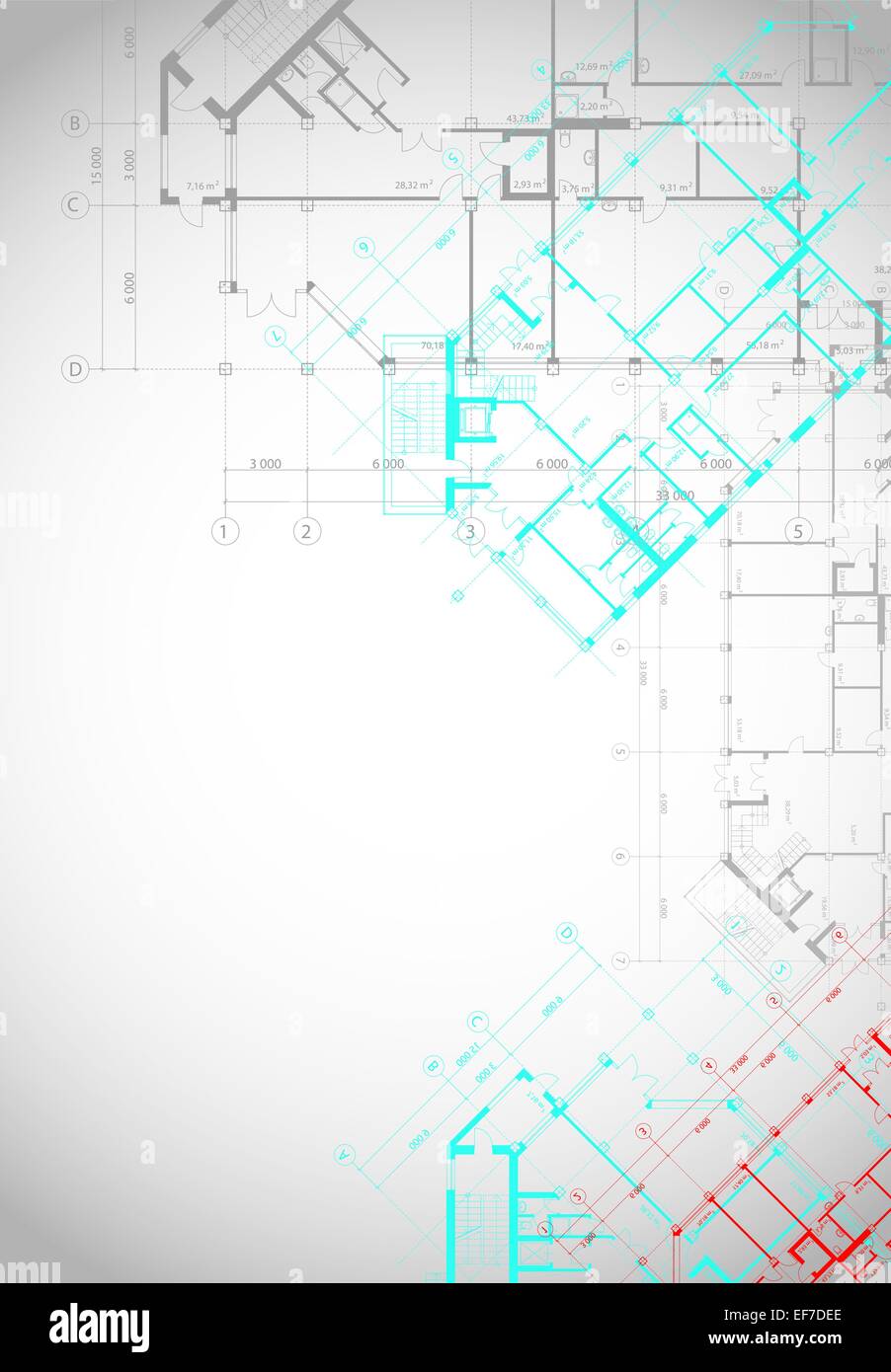 Vector architectural gray background with colored plans of building ...