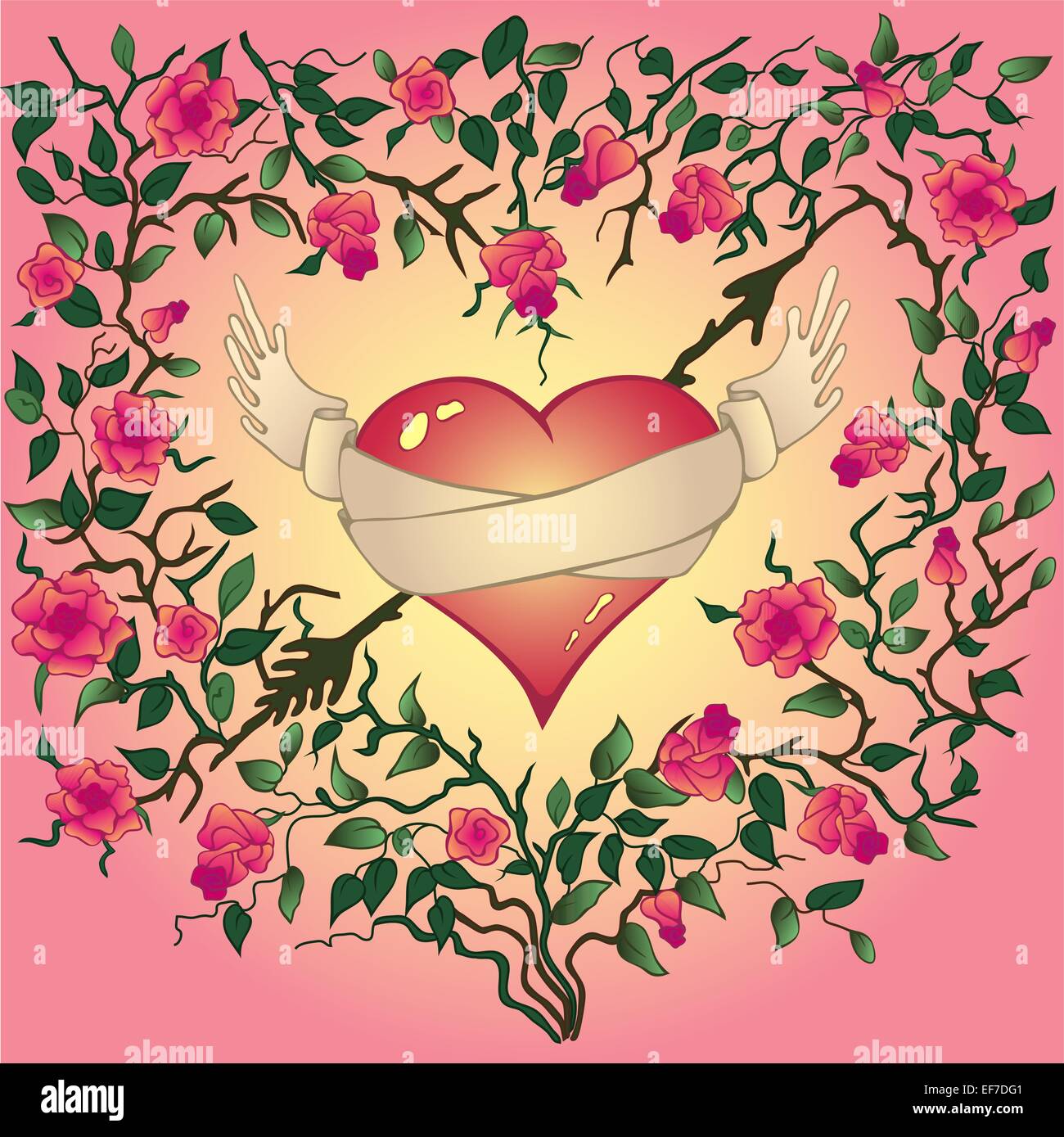 Heart With Wings And Roses Drawings