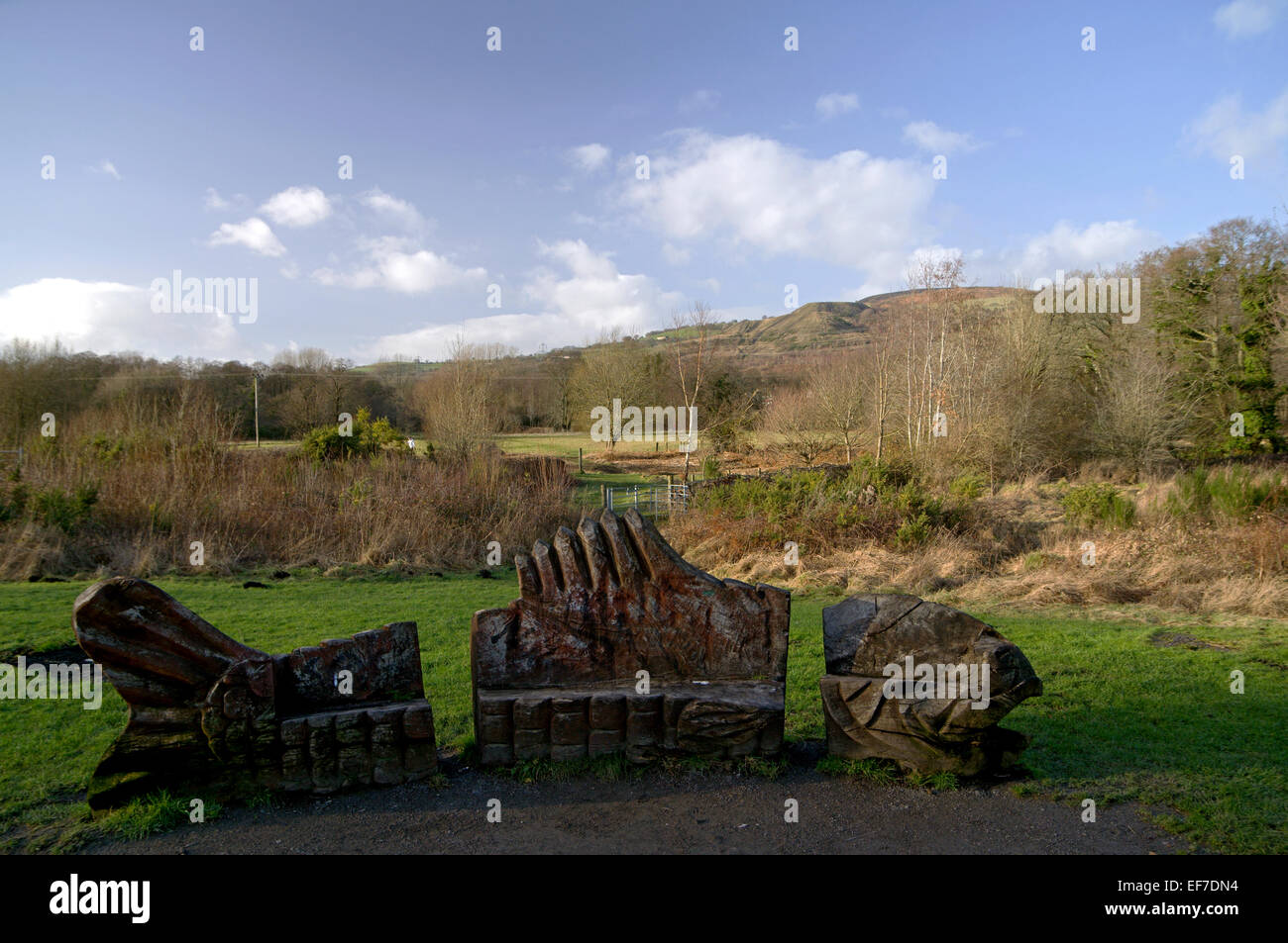 Wooden Bench shaped like a fish, Rhymney Valley Riverside Walk ...
