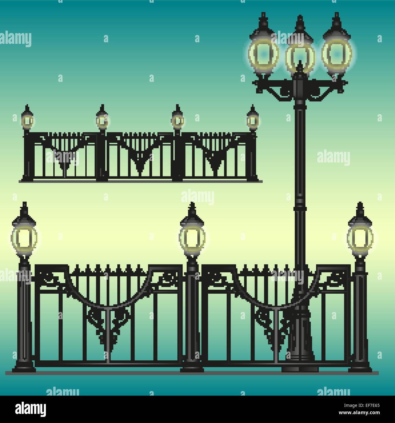 Vector shod street fence with lanterns in style "America" with openwork ...
