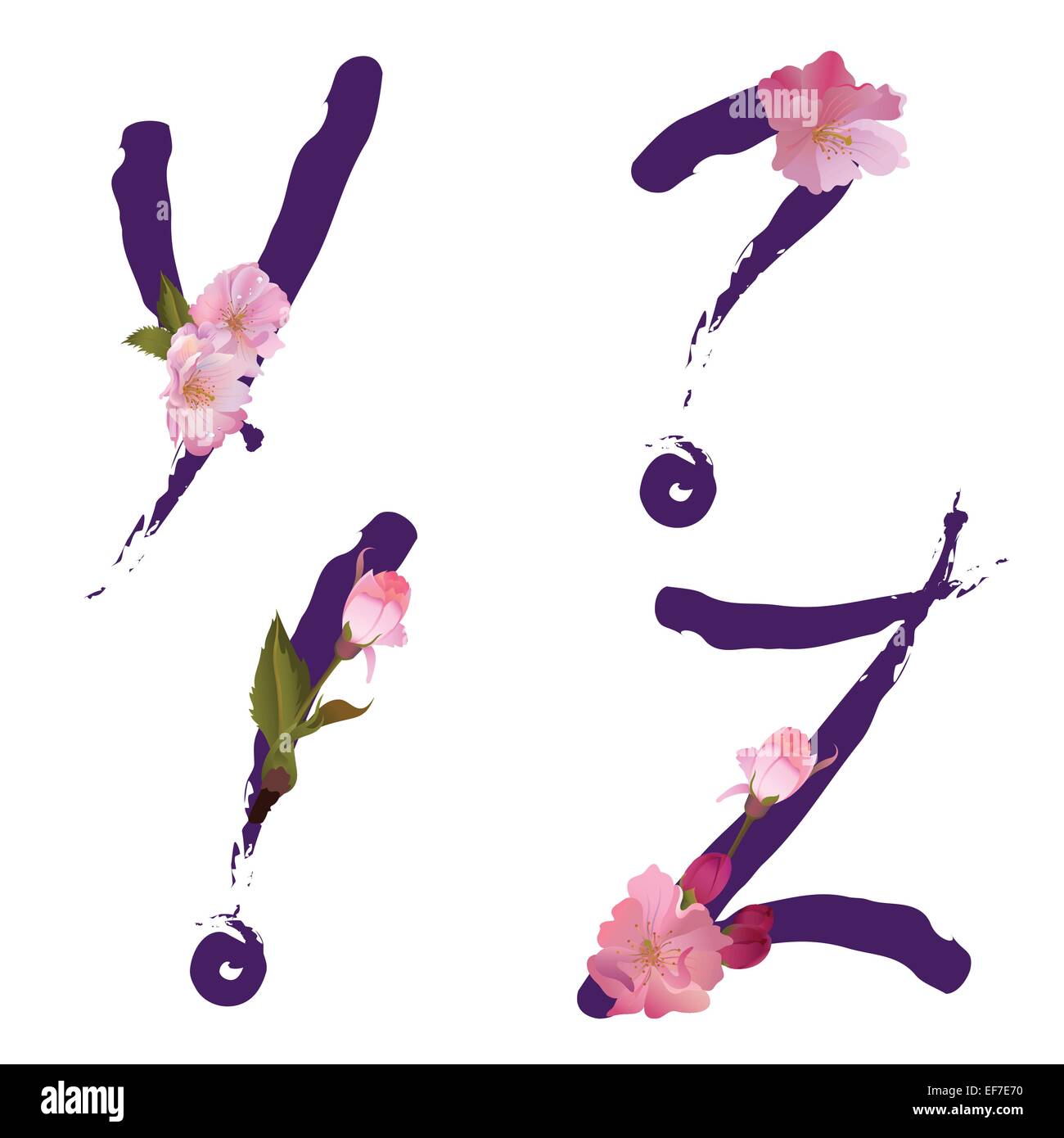 Vector spring alphabet with gentle sakura flowers letters Y,Z and ...