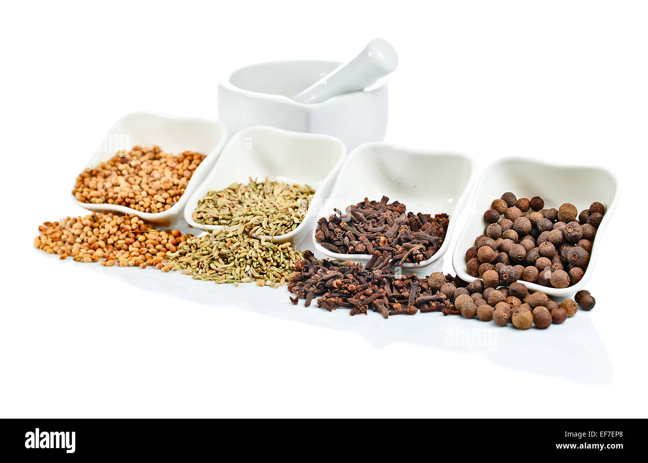 spices in a small ceramic cups on white background Stock Photo - Alamy