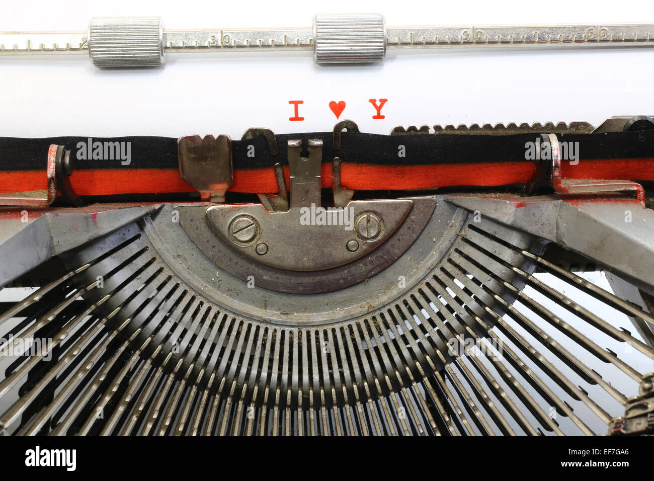 written typewriter I love you red ink Stock Photo - Alamy