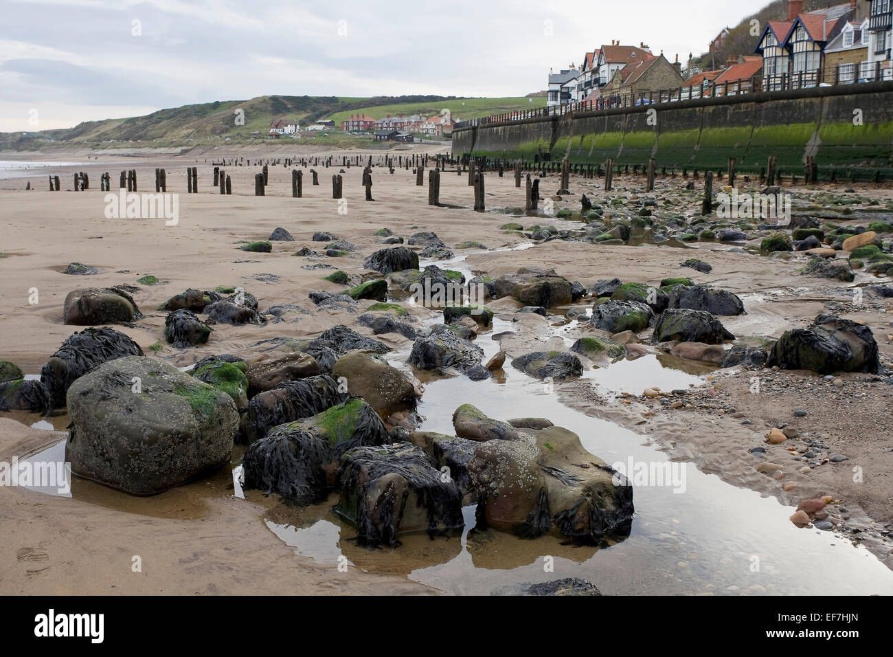 Landscape photograph showing the beach and seafront at Sandsend, Whitby ...