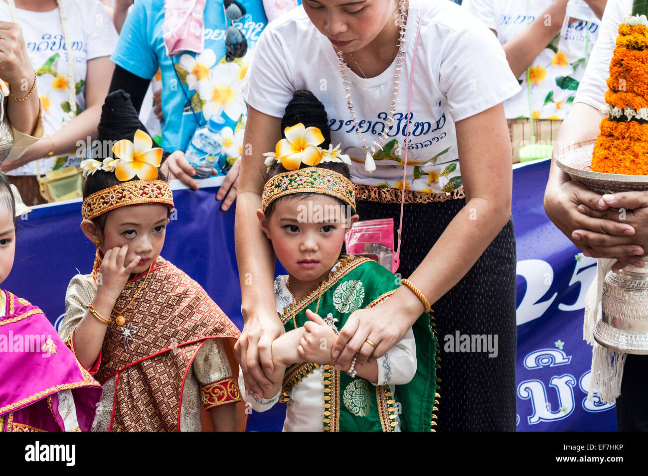 Lao little girls joining traditional Lao New Year parade in Luang ...