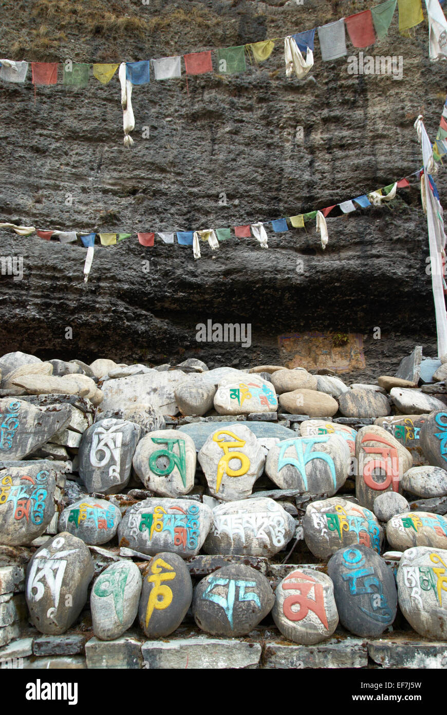 Tibetan colorful prayer stones with letters. Nepal Stock Photo - Alamy