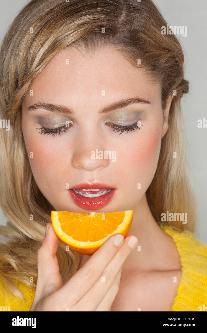 Close up beautiful woman eating hi-res stock photography and images - Alamy