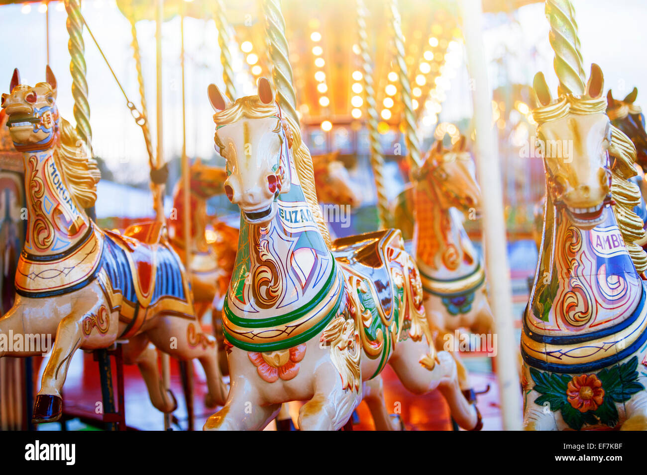 Carousel horses in amusement park Stock Photo - Alamy