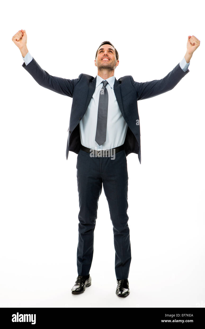 Full length portrait of a successful businessman rising his arms Stock ...
