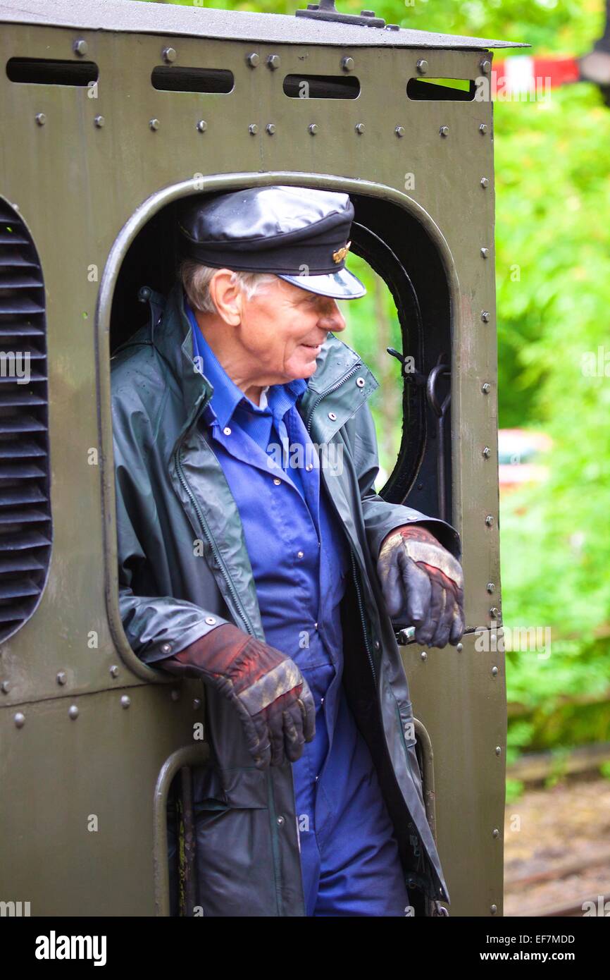 Engine driver looking out of steam engine. South Tynedale Railway ...