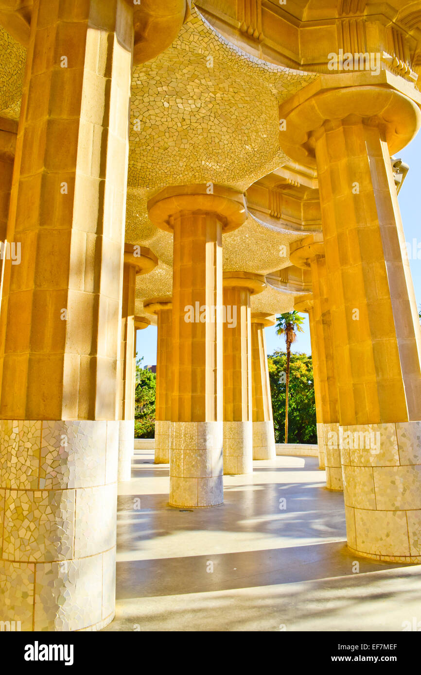 Park Guell by Antoni Gaudi architect. Doric columns supporting the ...