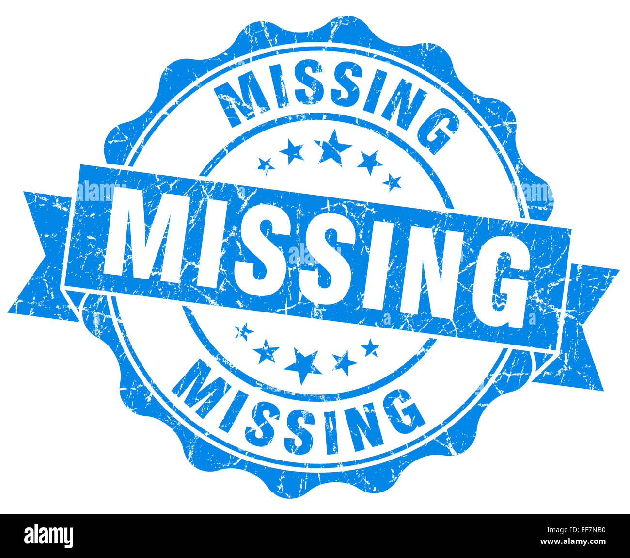 missing blue grunge seal isolated on white Stock Photo - Alamy