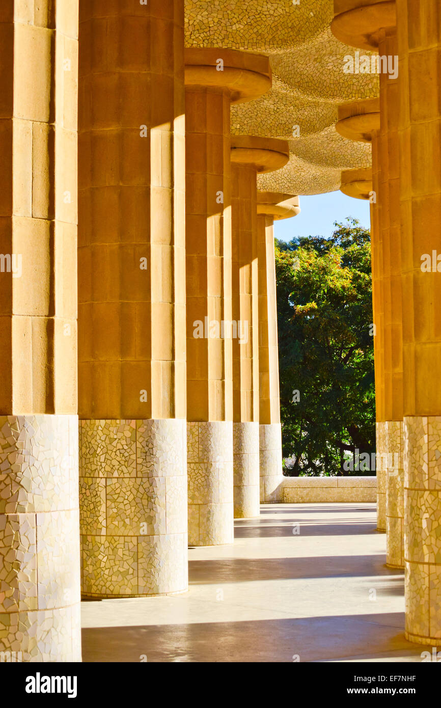 Park Guell by Antoni Gaudi architect. Doric columns supporting the ...