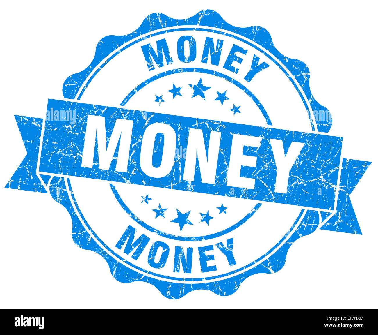 money blue grunge seal isolated on white Stock Photo - Alamy