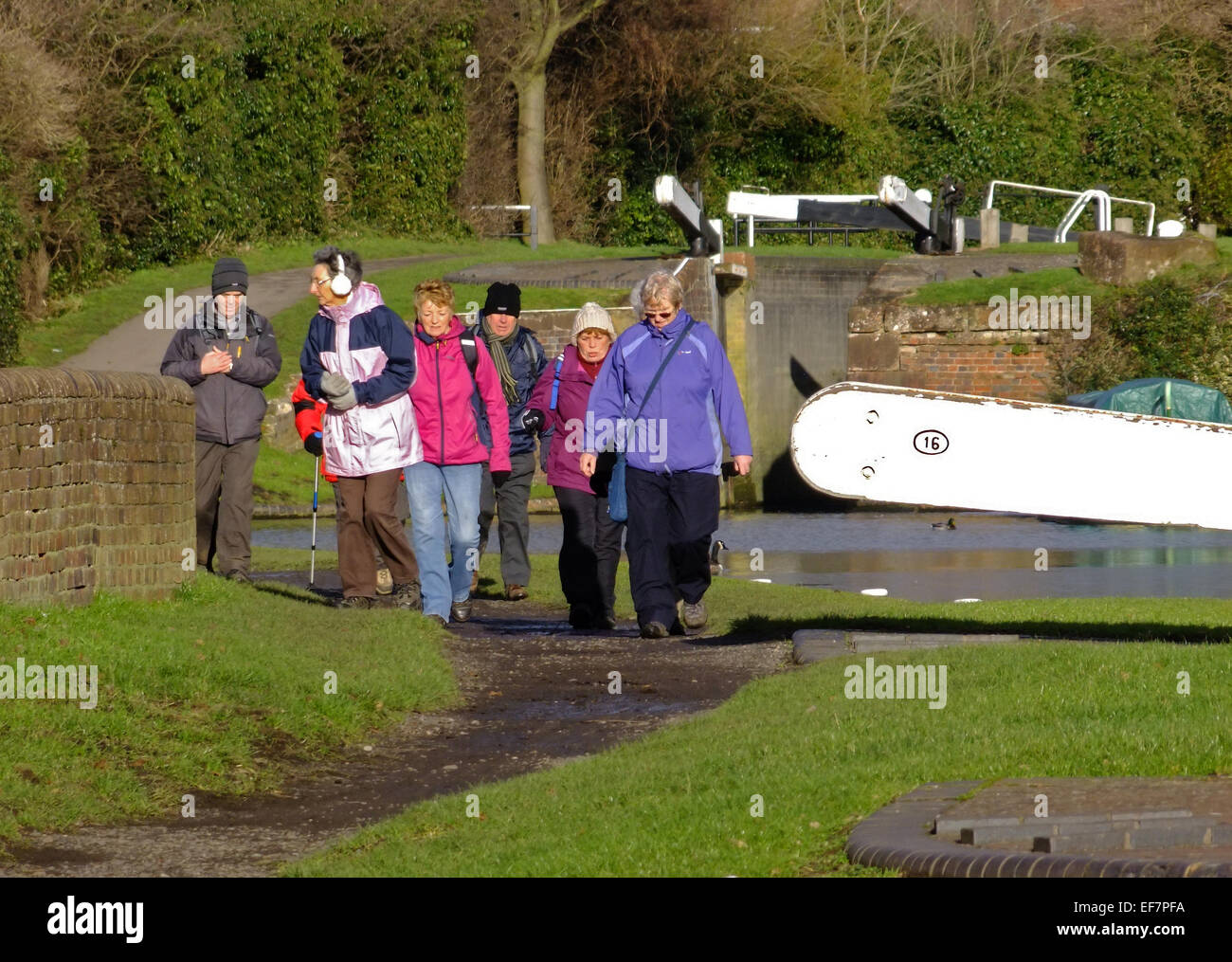 Senior Caucasian Ramblers Walking Along a Towpath at Stourbridge Canal ...