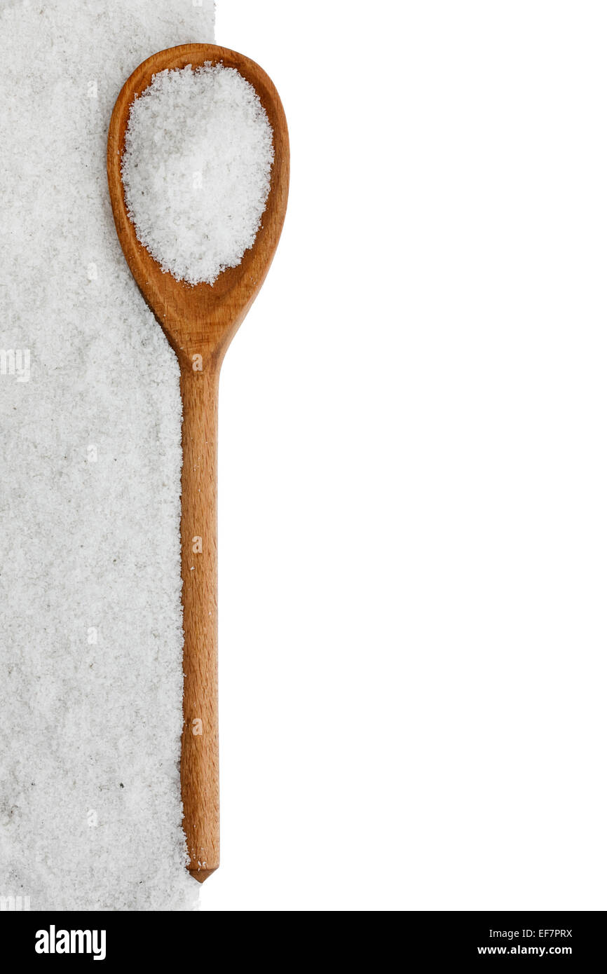 wooden spoon with salt , isolated on white background Stock Photo - Alamy