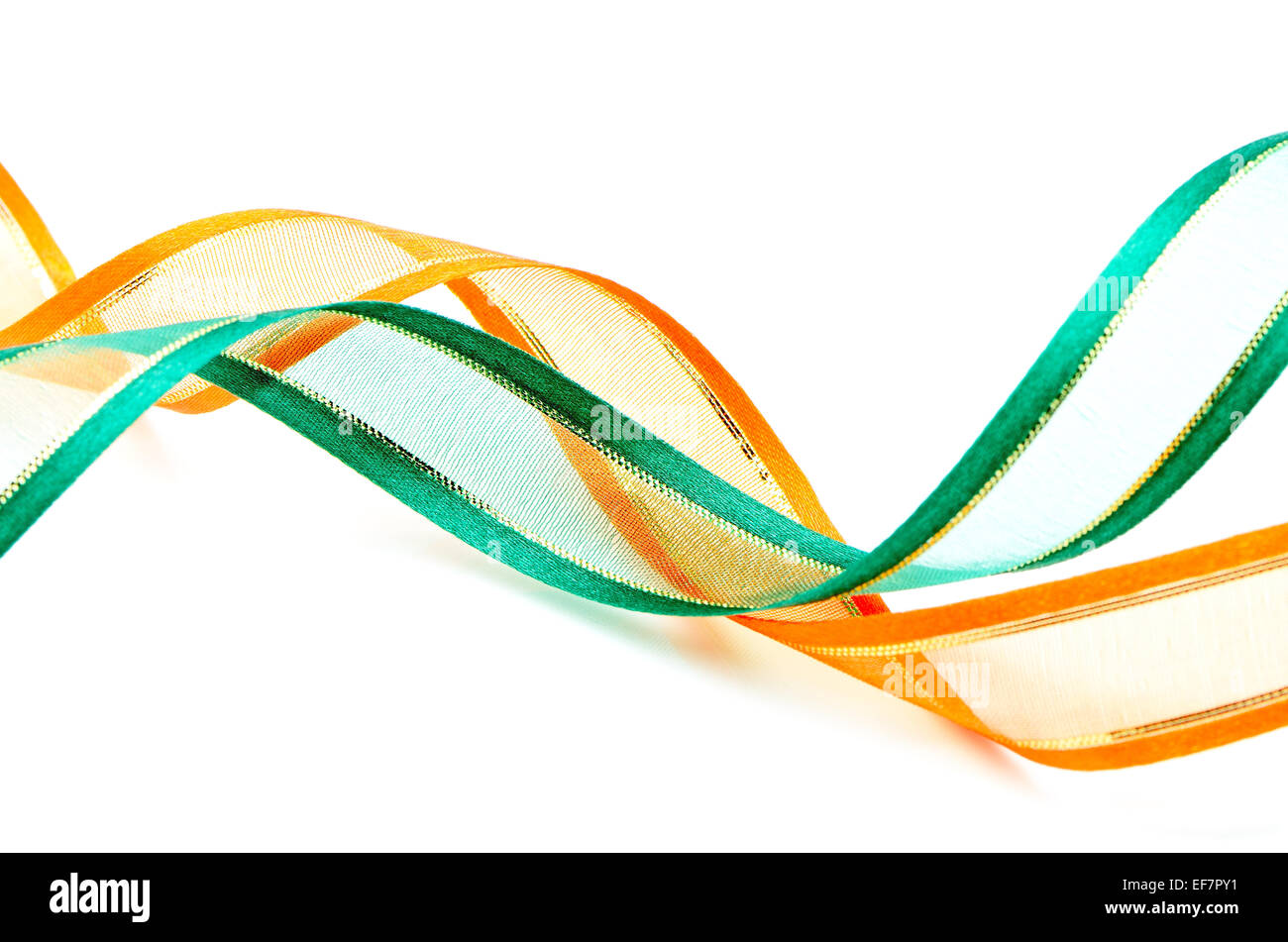 Beautiful green and orange gift ribbon on a white background Stock ...