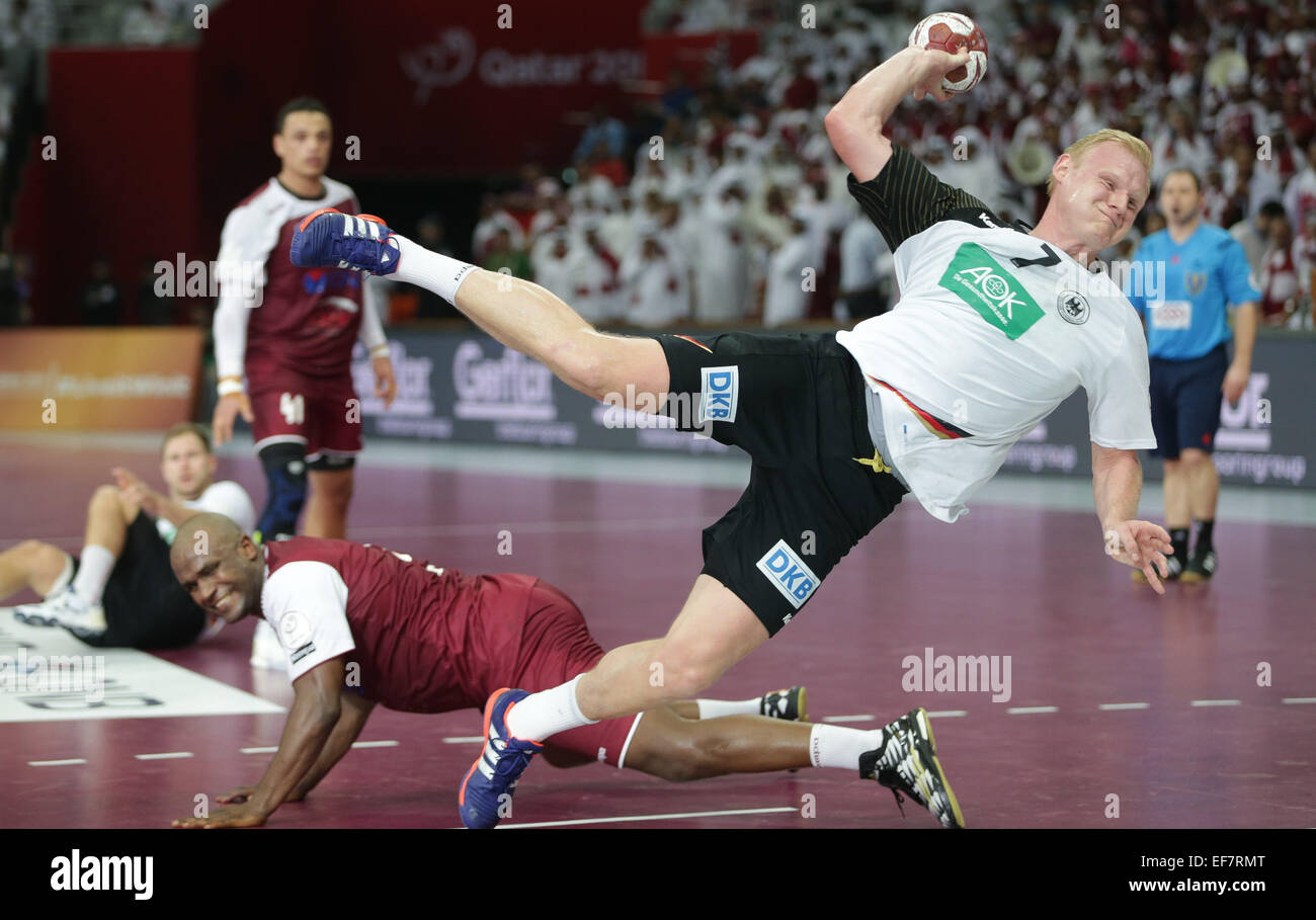 Germany's Patrick Wiencek (C) in action during the men's Handball World ...