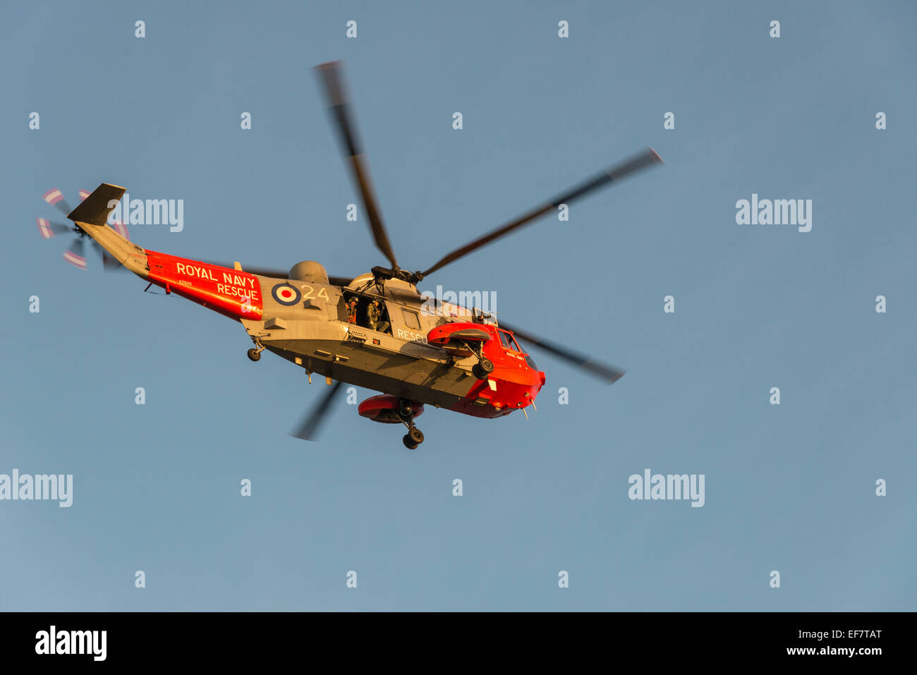 Royal Navy rescue helicopter performing successful rescue at Droskyn ...