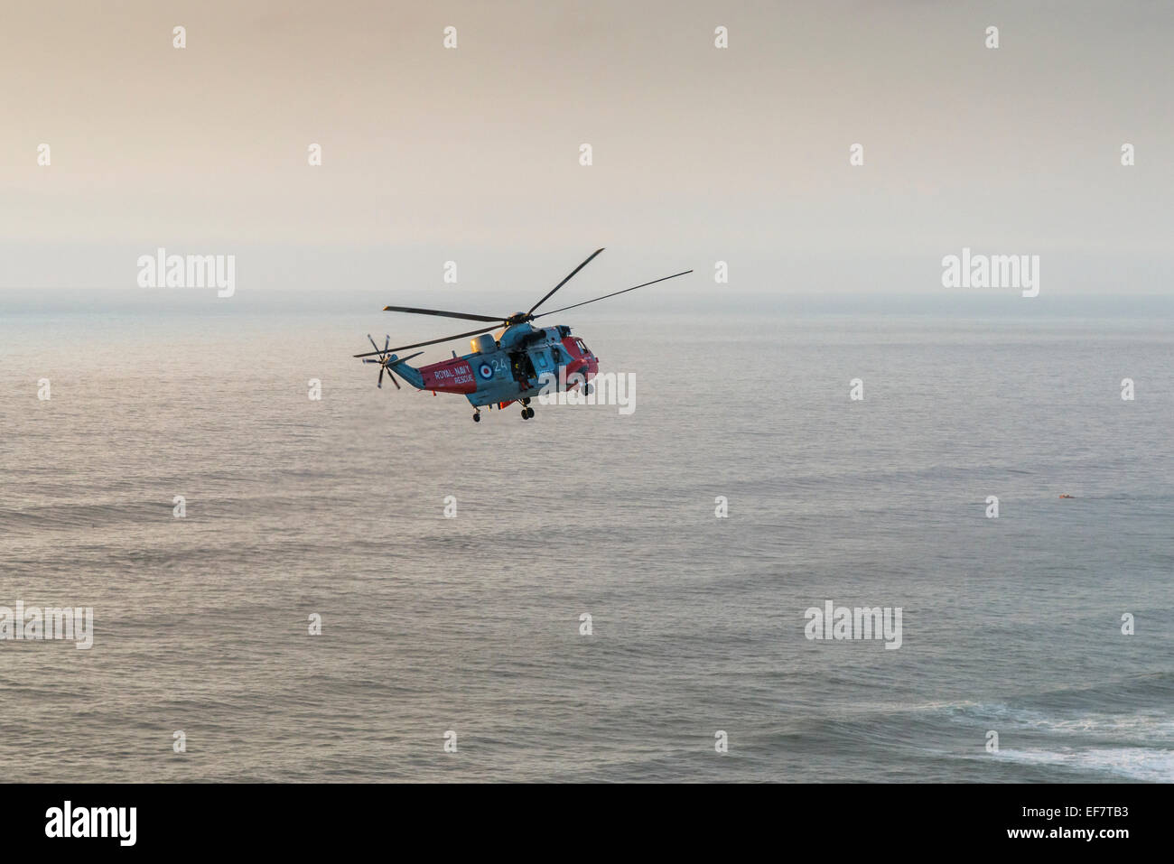 Royal Navy rescue helicopter performing successful rescue at Droskyn ...