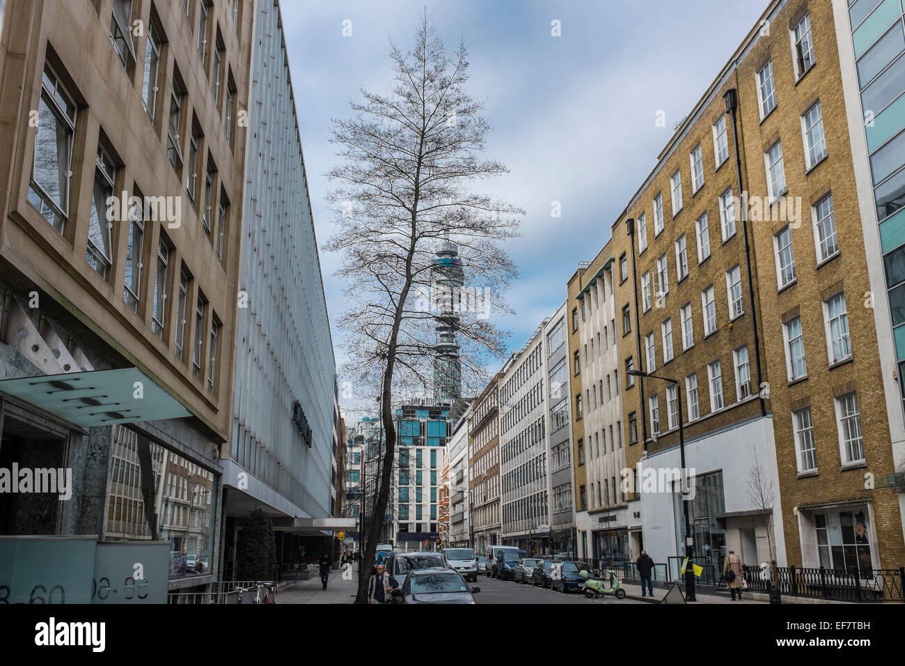 View towards the BT Tower in central London, UK - EDITORIAL USE ONLY ...