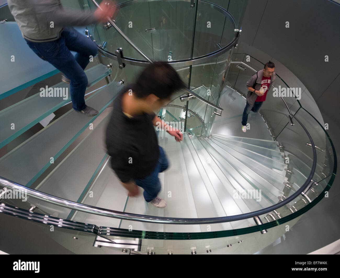 Glass staircase at the Apple store located on Nanjing Road in Shanghai ...