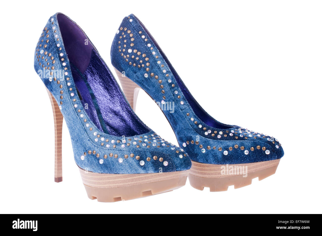 Blue denim shoes, isolated on white Stock Photo - Alamy