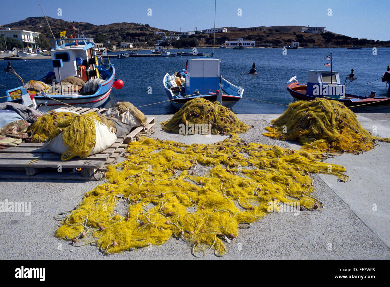 greece, dodecanese islands, lipsi, port, fishing nets Stock Photo - Alamy