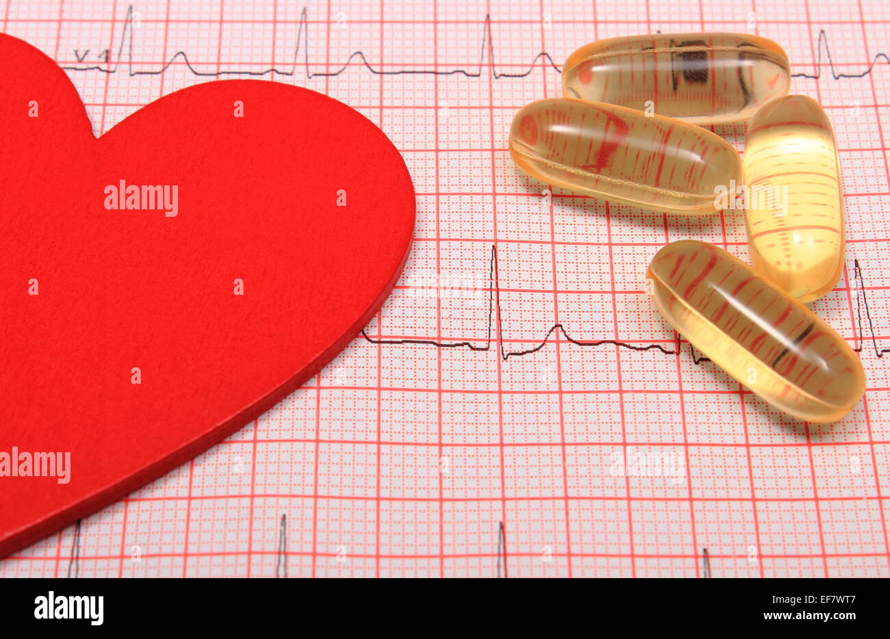 Electrocardiogram graph, pills and heart shape, ekg heart rhythm ...