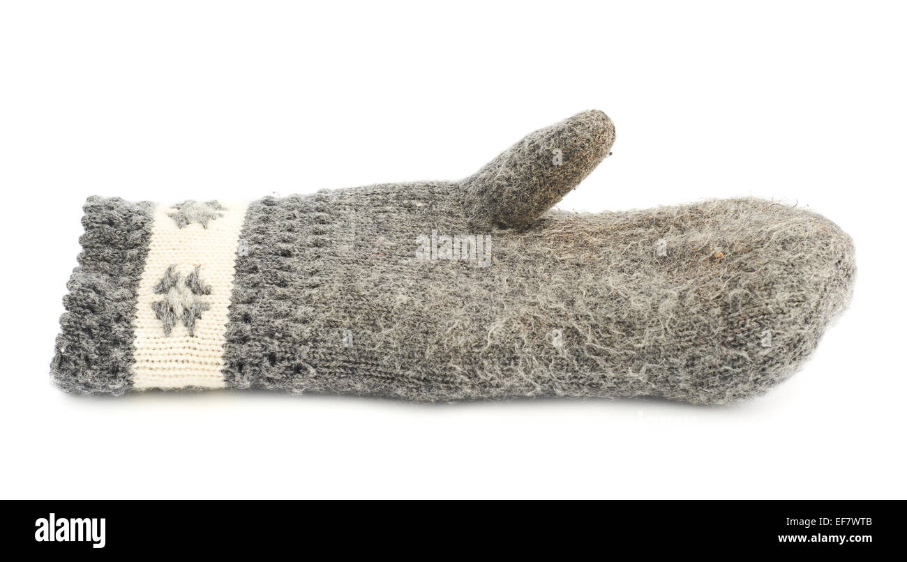 Old gray frayed mitten isolated Stock Photo - Alamy