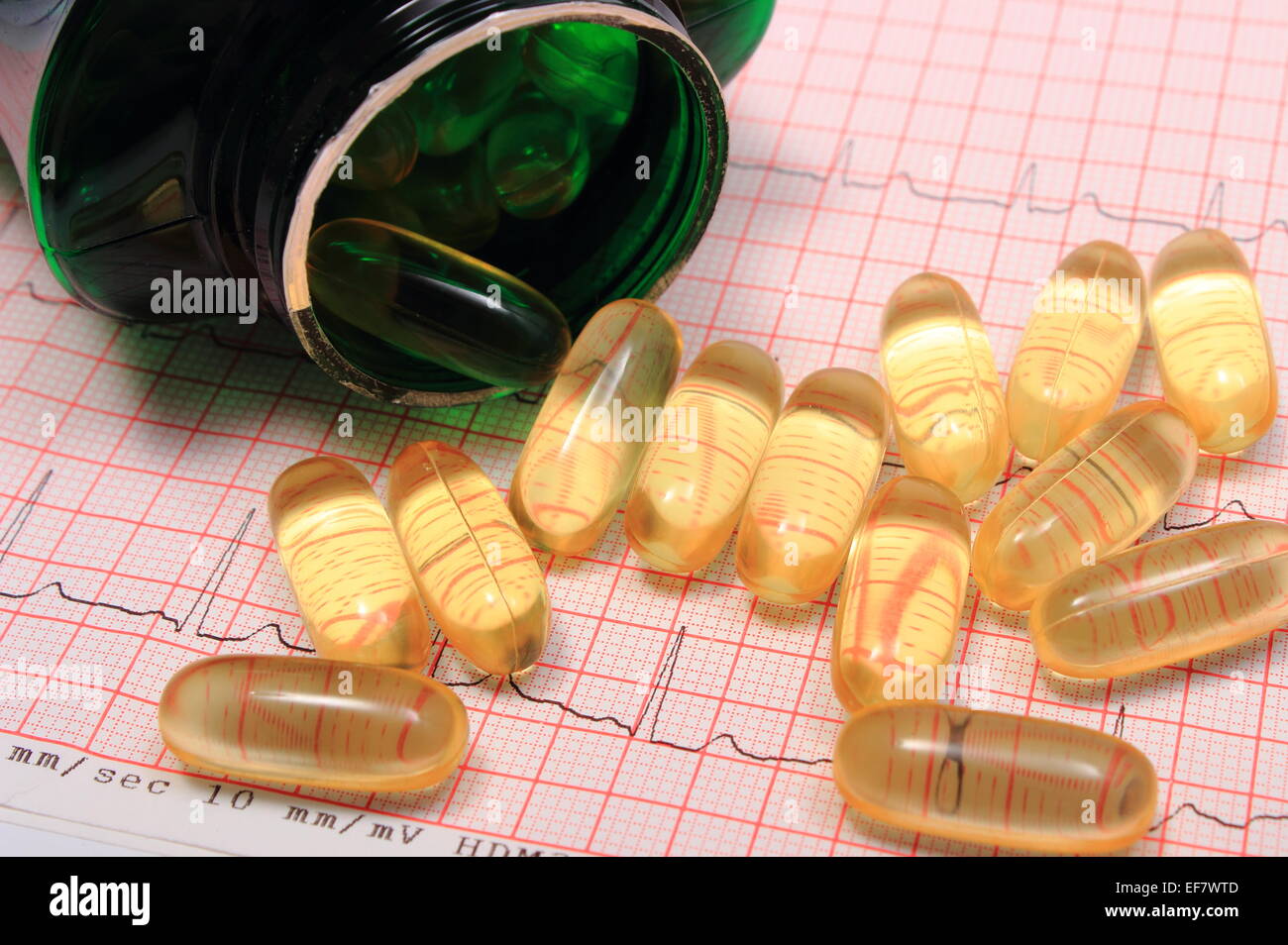 Electrocardiogram graph and pills, ekg heart rhythm, medicine concept ...