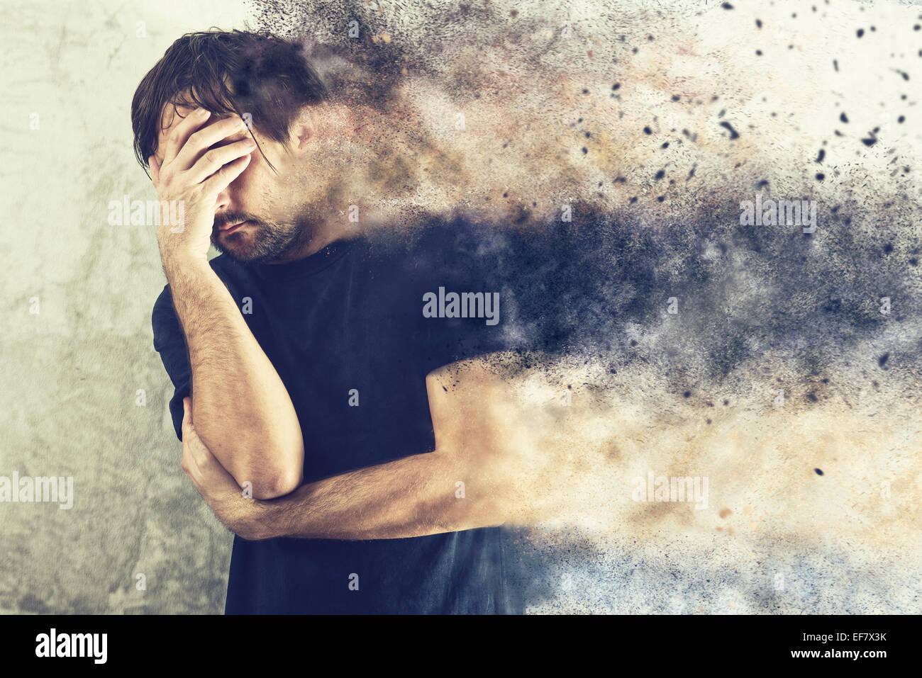 Depressed Man with Problems holding hand over his Face and Crying ...