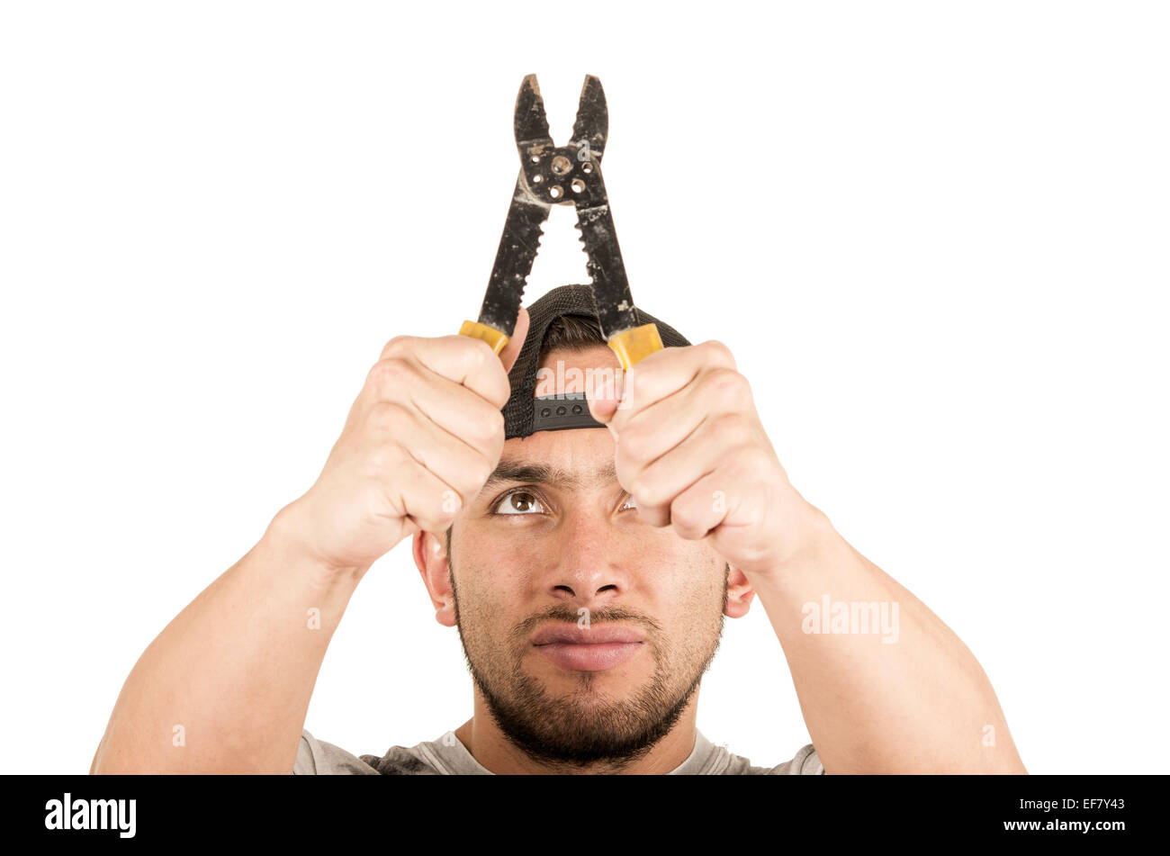 young muscular latin construction worker Stock Photo - Alamy