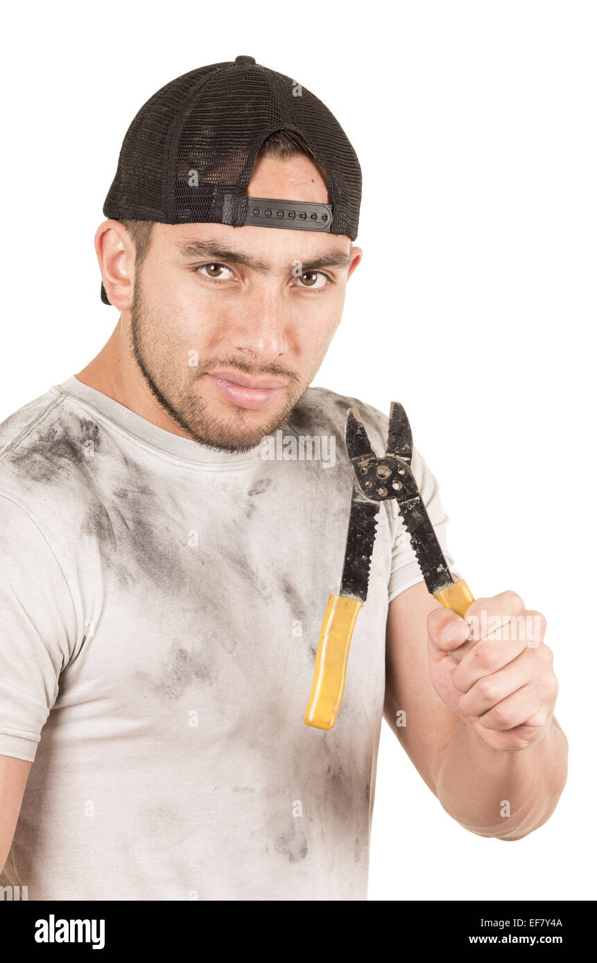 young muscular latin construction worker Stock Photo - Alamy