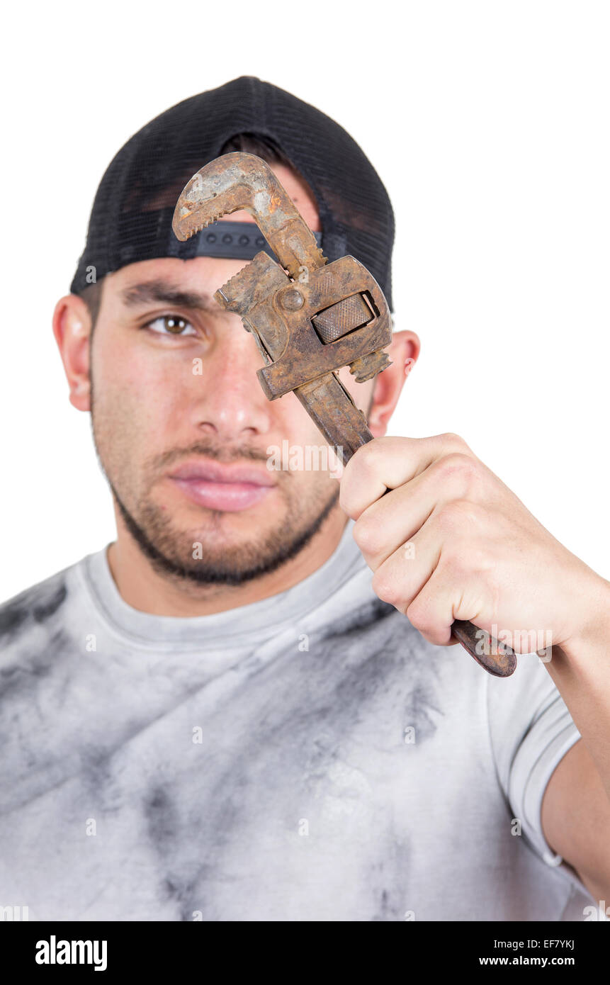 young muscular latin construction worker Stock Photo - Alamy