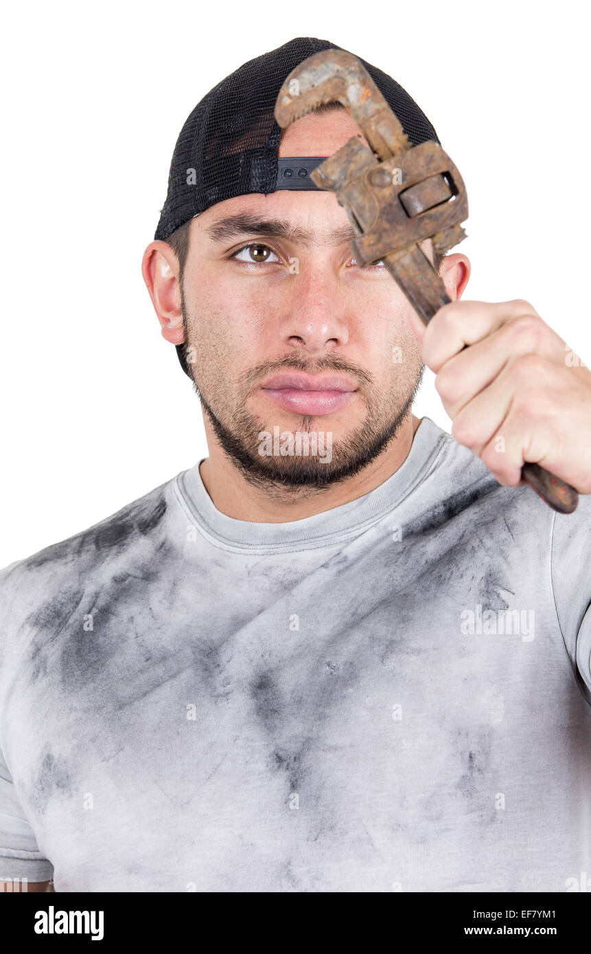 young muscular latin construction worker Stock Photo - Alamy