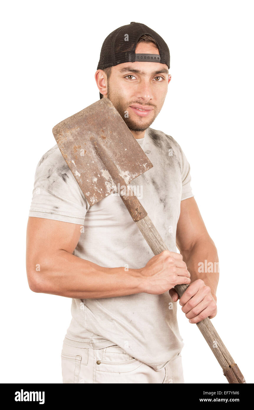 young muscular latin construction worker Stock Photo - Alamy