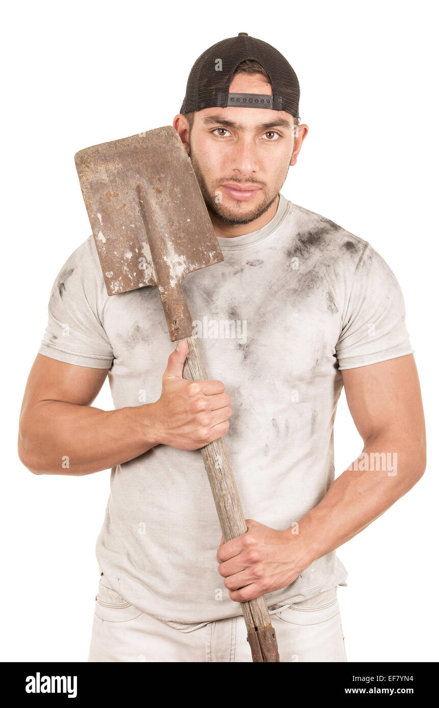 young muscular latin construction worker Stock Photo - Alamy