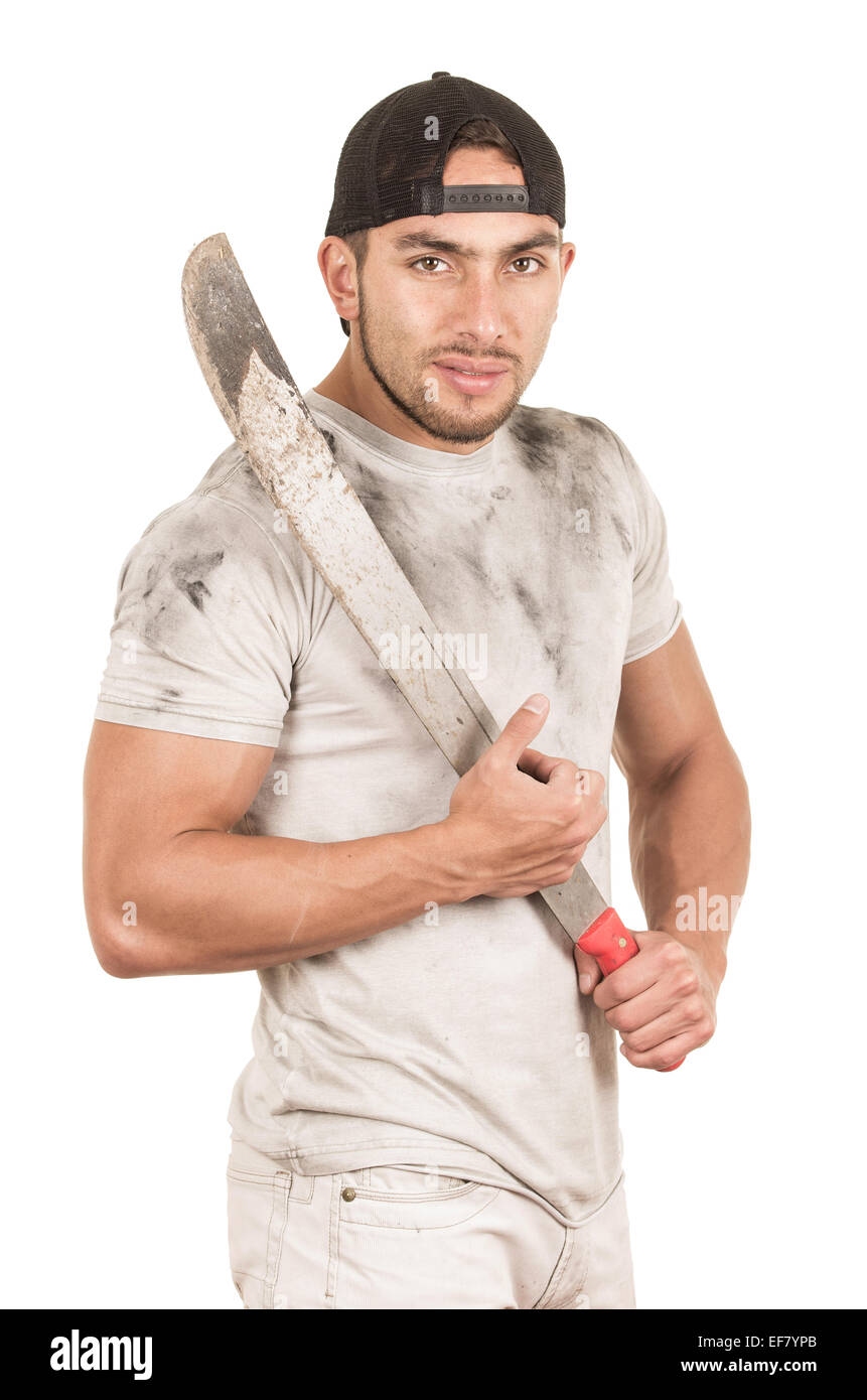 young muscular latin construction worker Stock Photo - Alamy