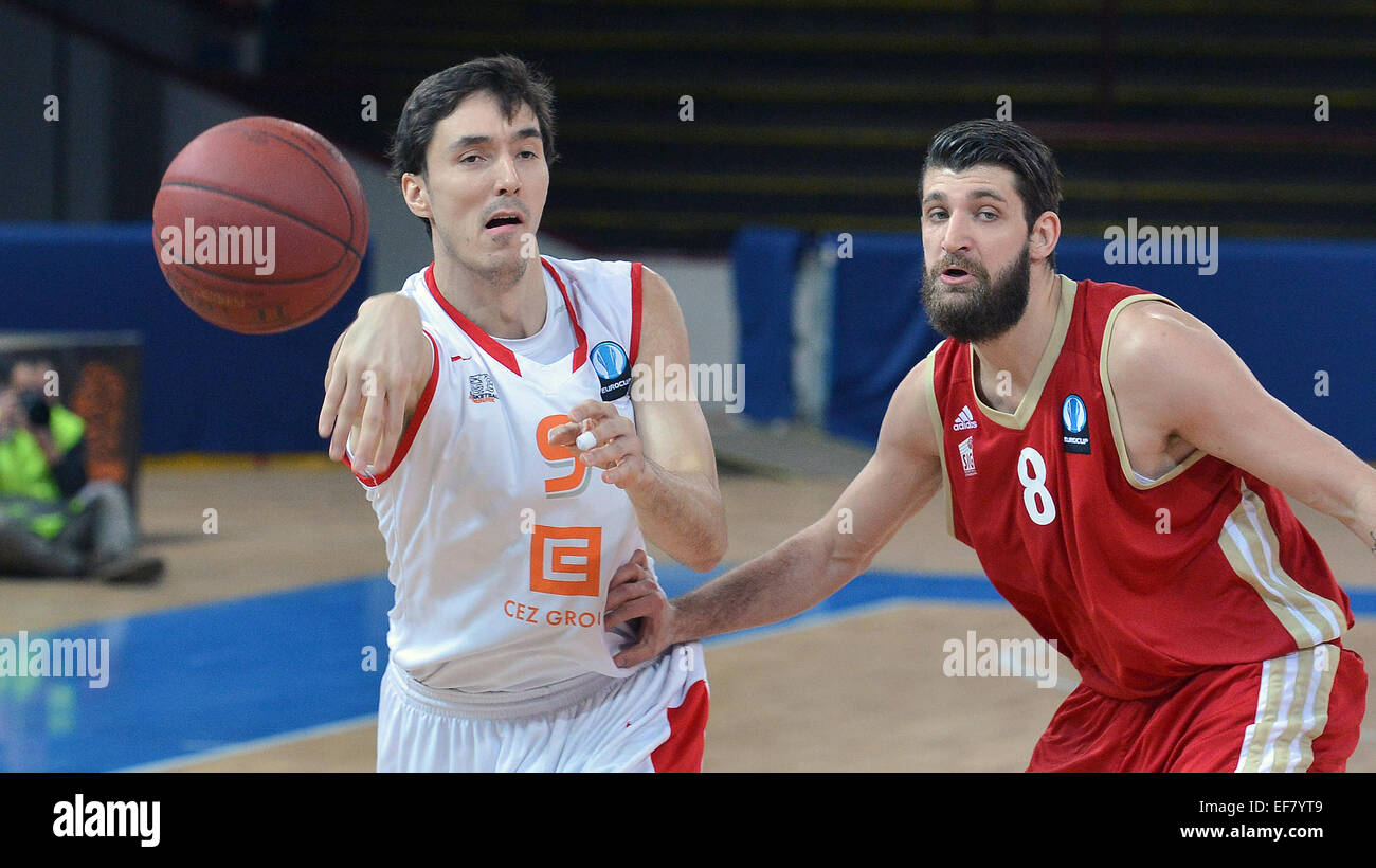Jiri Welsch of Nymburk, left, and Antoine Diot of Strasbourg in action ...