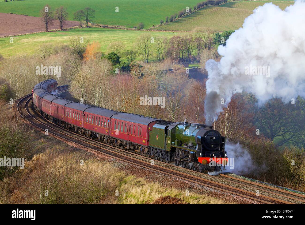 Steam locomotive LMS Royal Scot Class 46115 Scots Guardsman. Low Baron ...