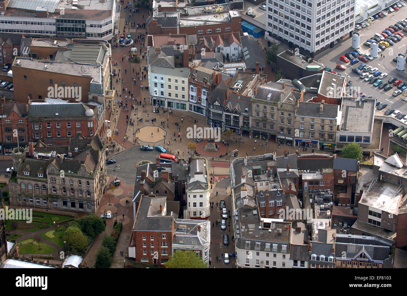 An aerial view of Queens Square in city centre Wolverhampton England Uk ...