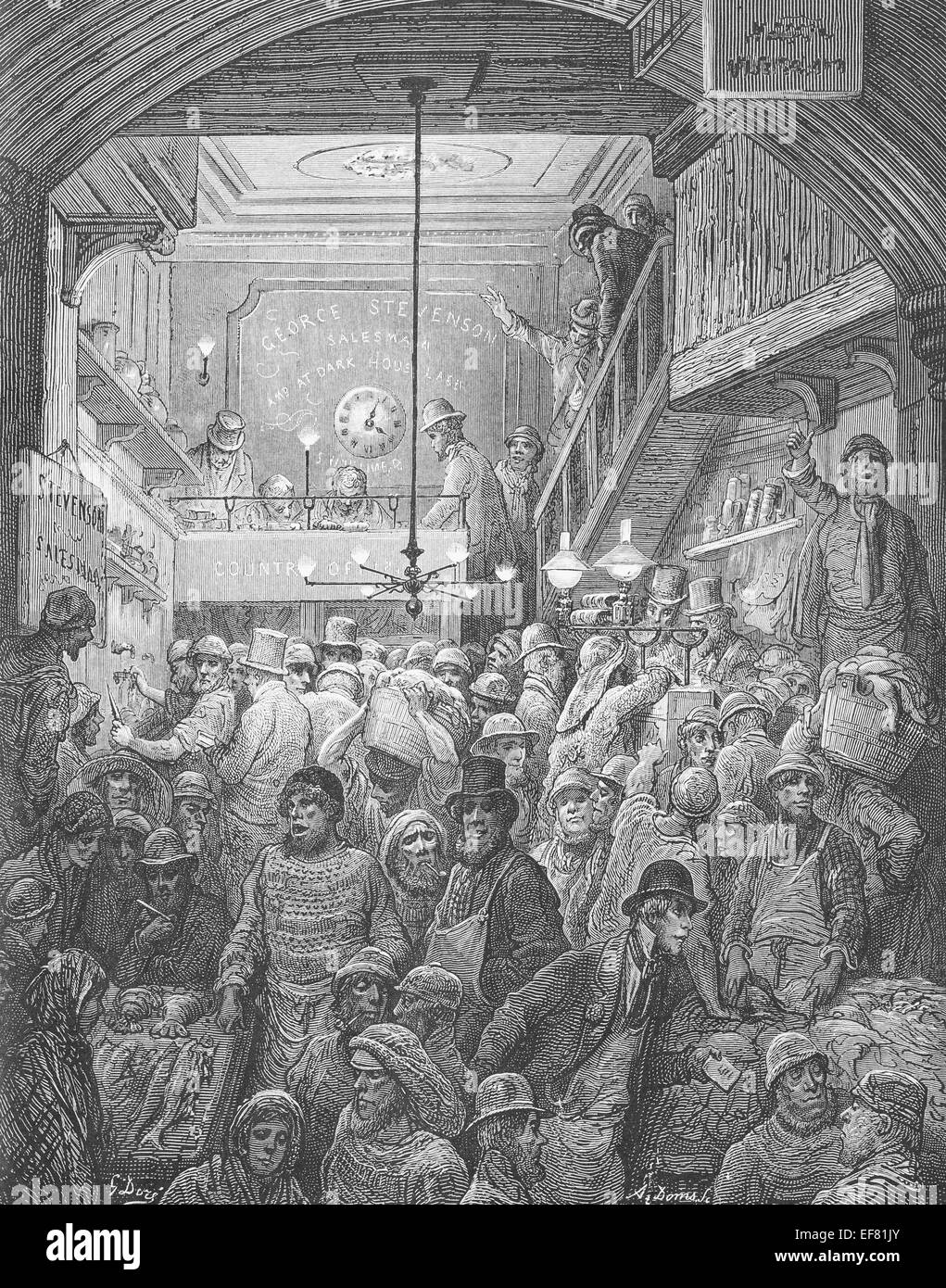 Billingsgate, early morning - Dore's London Stock Photo - Alamy