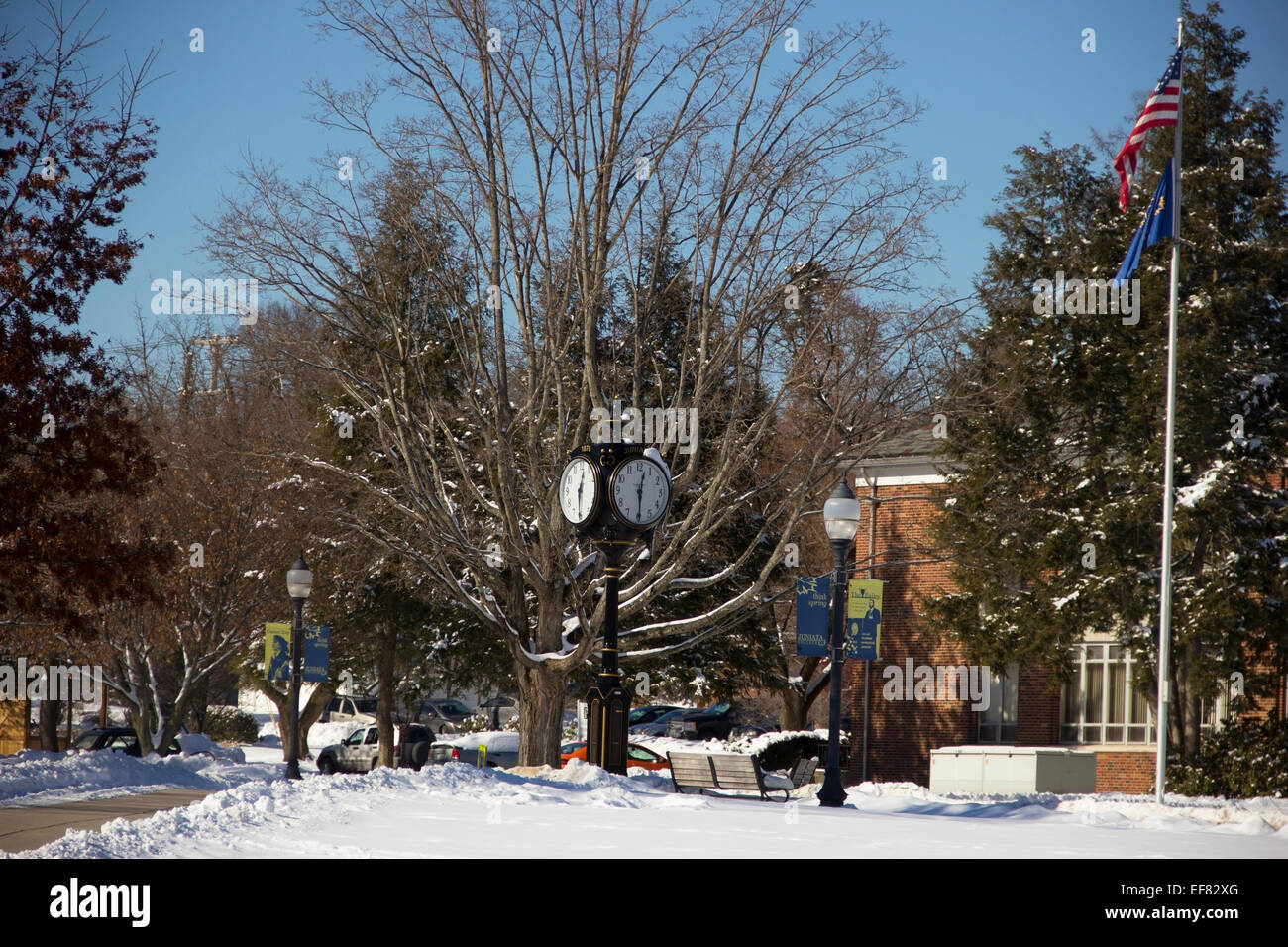 Center of the Juniata College Campus on a Snow covered afternoon Stock ...